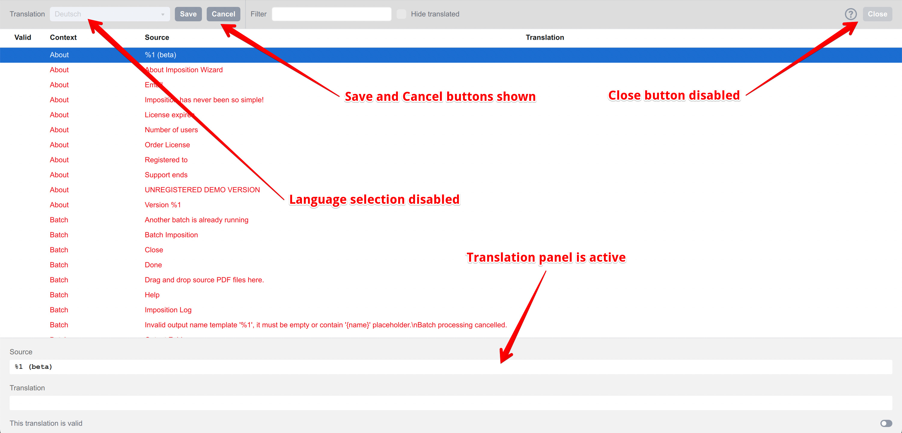 Translating Imposition Wizard User Interface