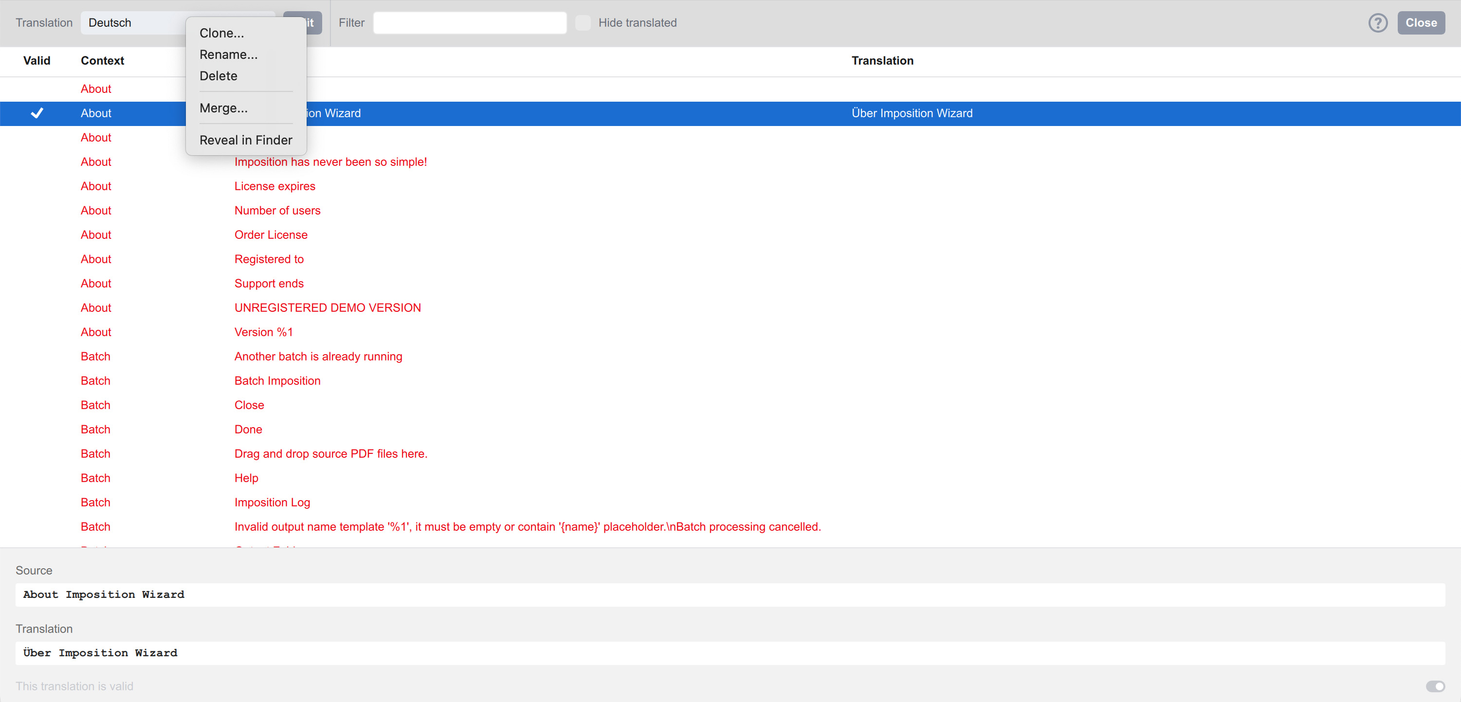 Translating Imposition Wizard User Interface
