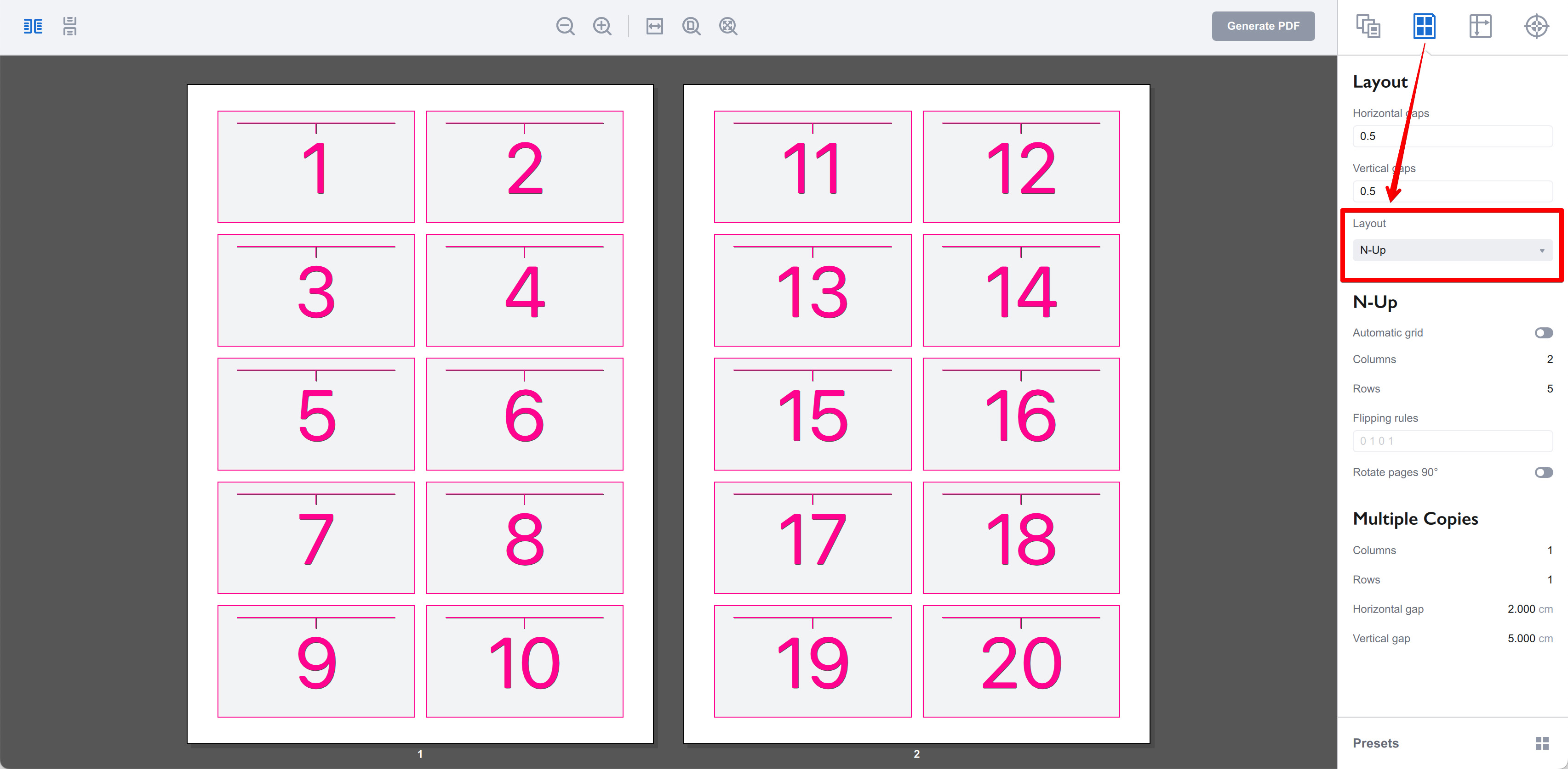 N-Up Imposition Layout in Imposition Wizard