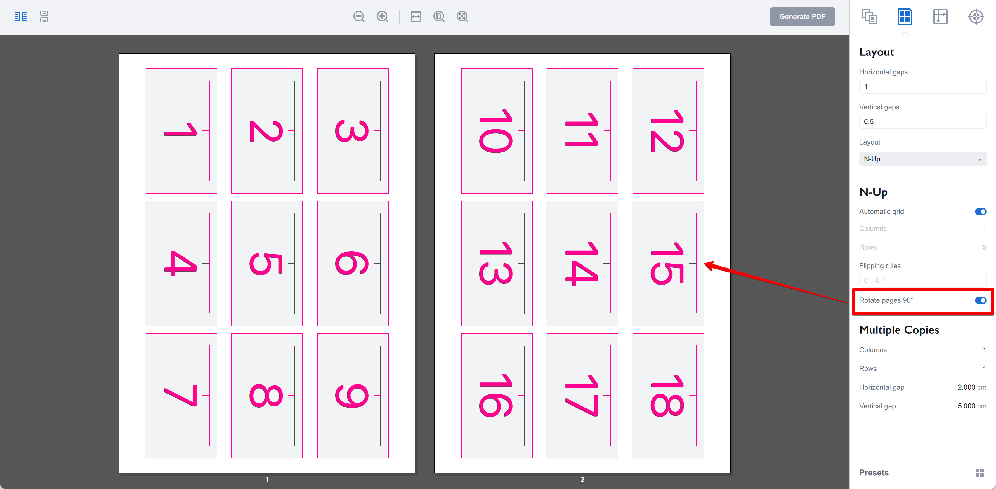 N-Up Imposition Layout in Imposition Wizard