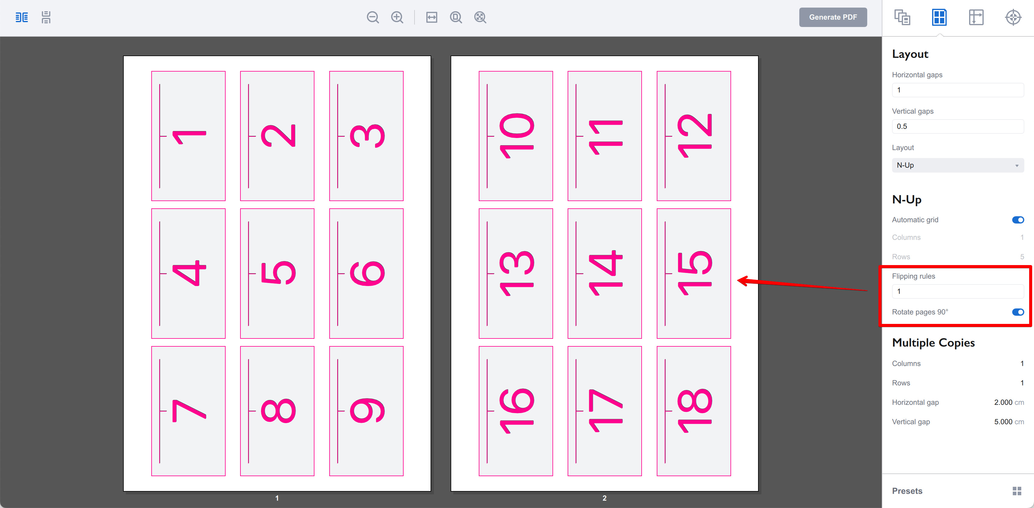 N-Up Imposition Layout in Imposition Wizard