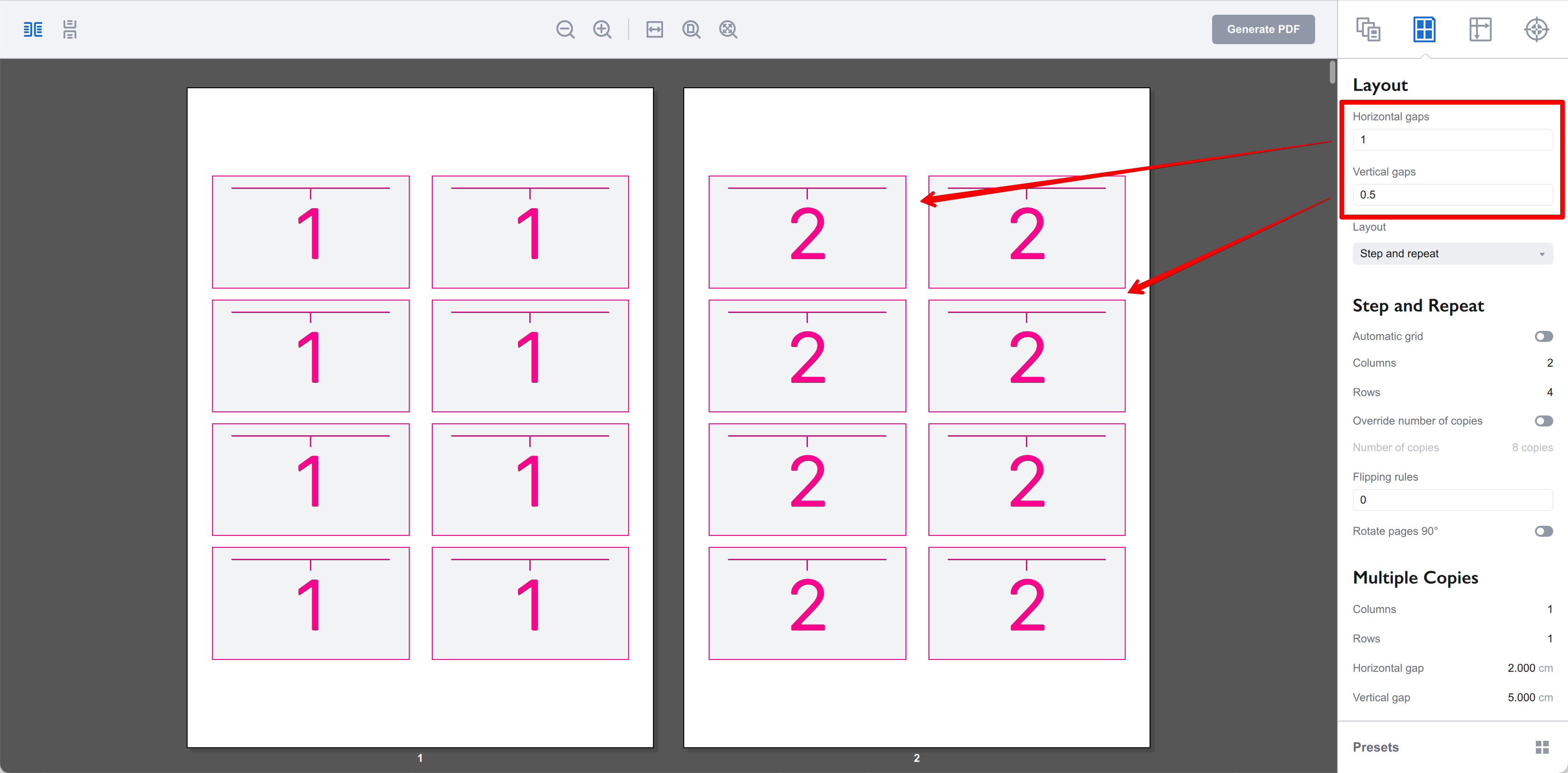 Step and Repeat (Business Cards) Imposition Layout