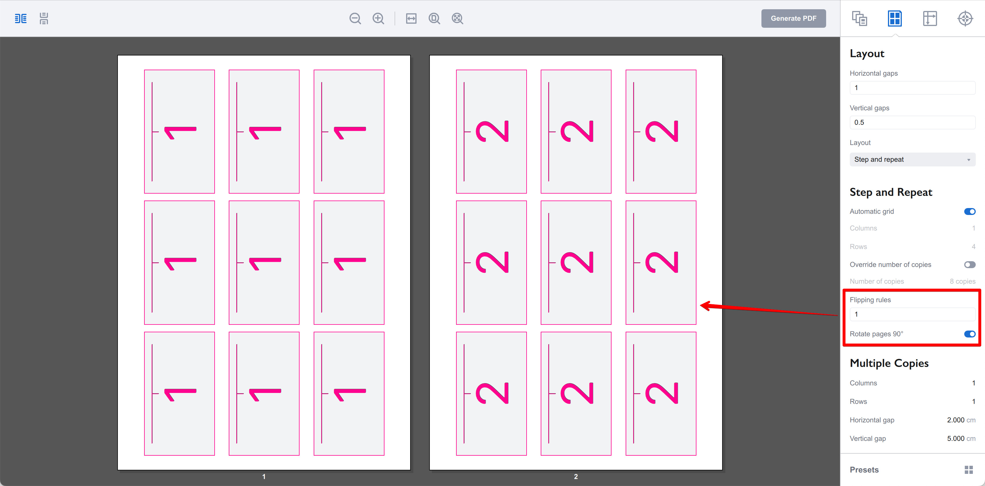 Step and Repeat (Business Cards) Imposition Layout