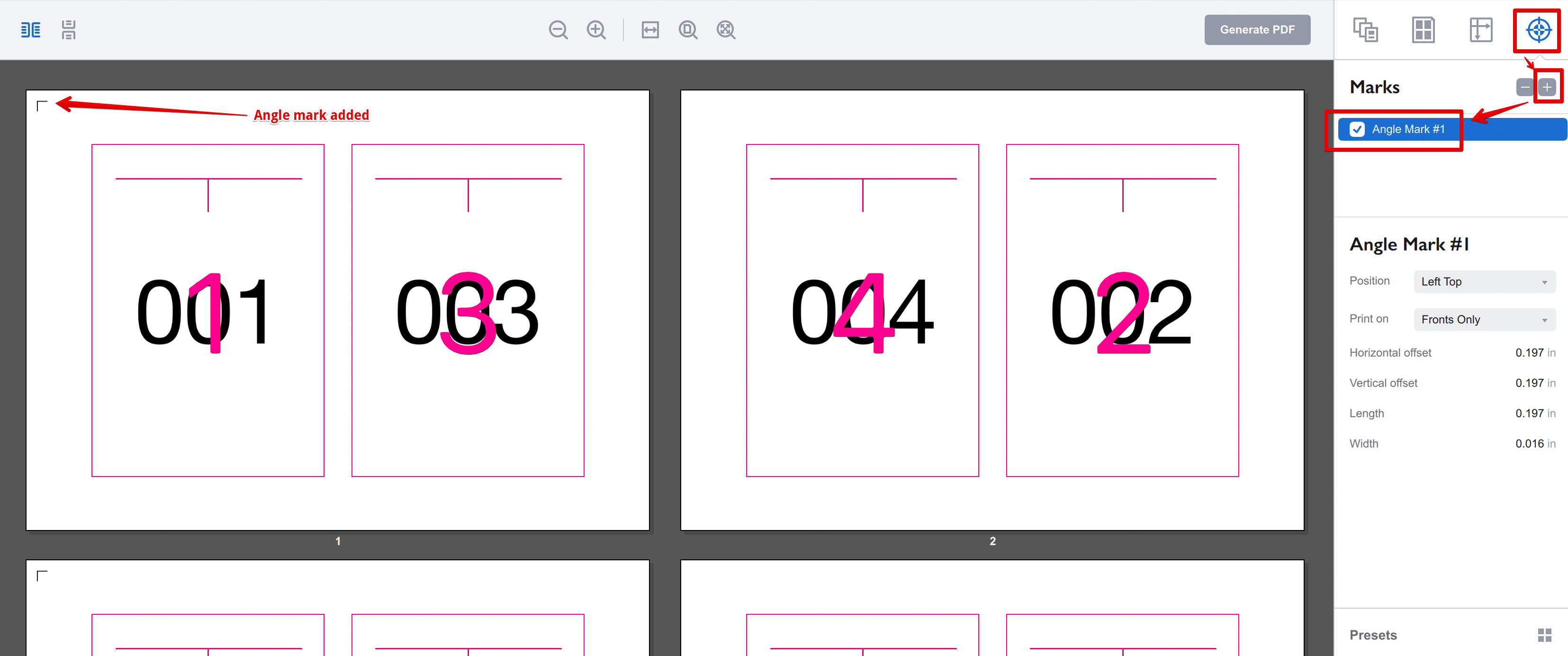 Angle (Registration) Marks support in Imposition Wizard