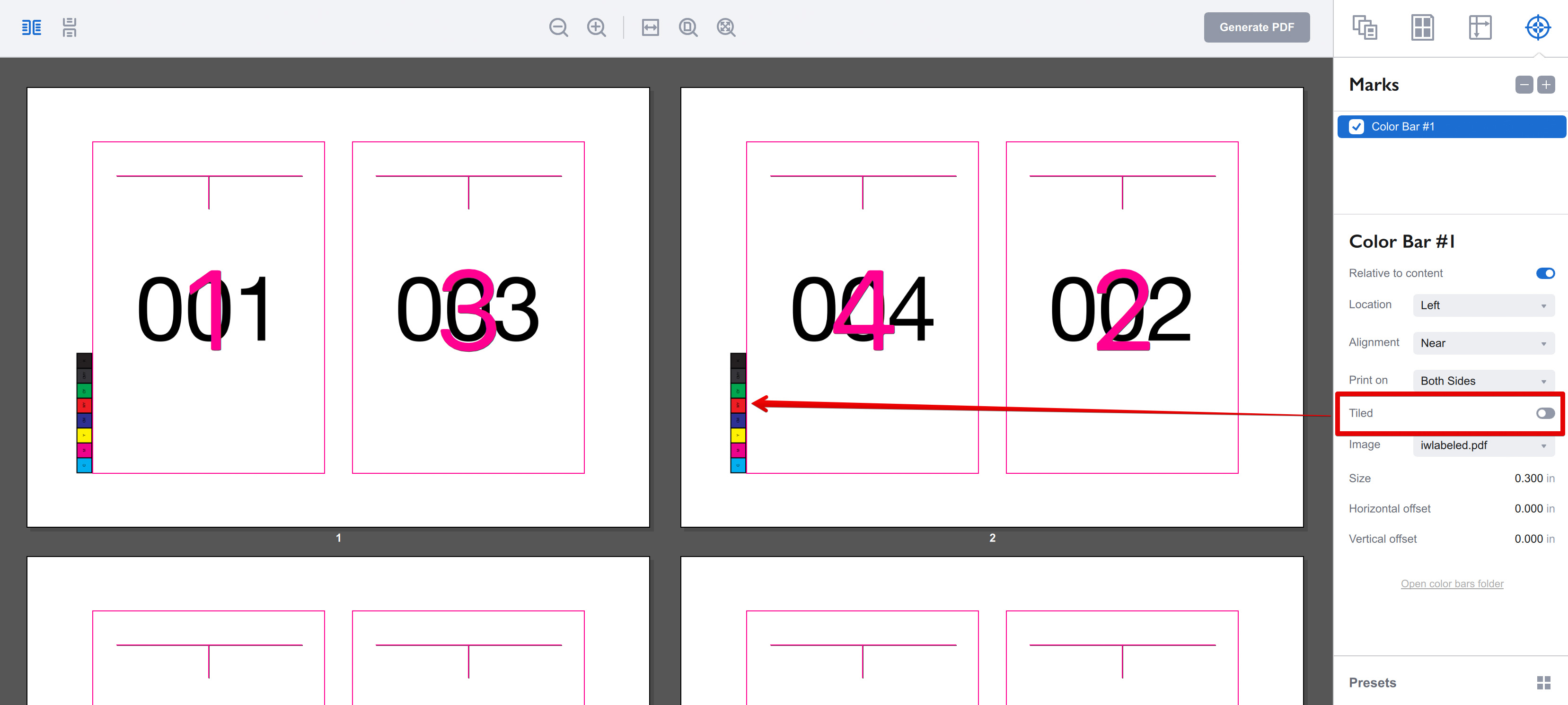 Using Color Bars in Imposition Wizard