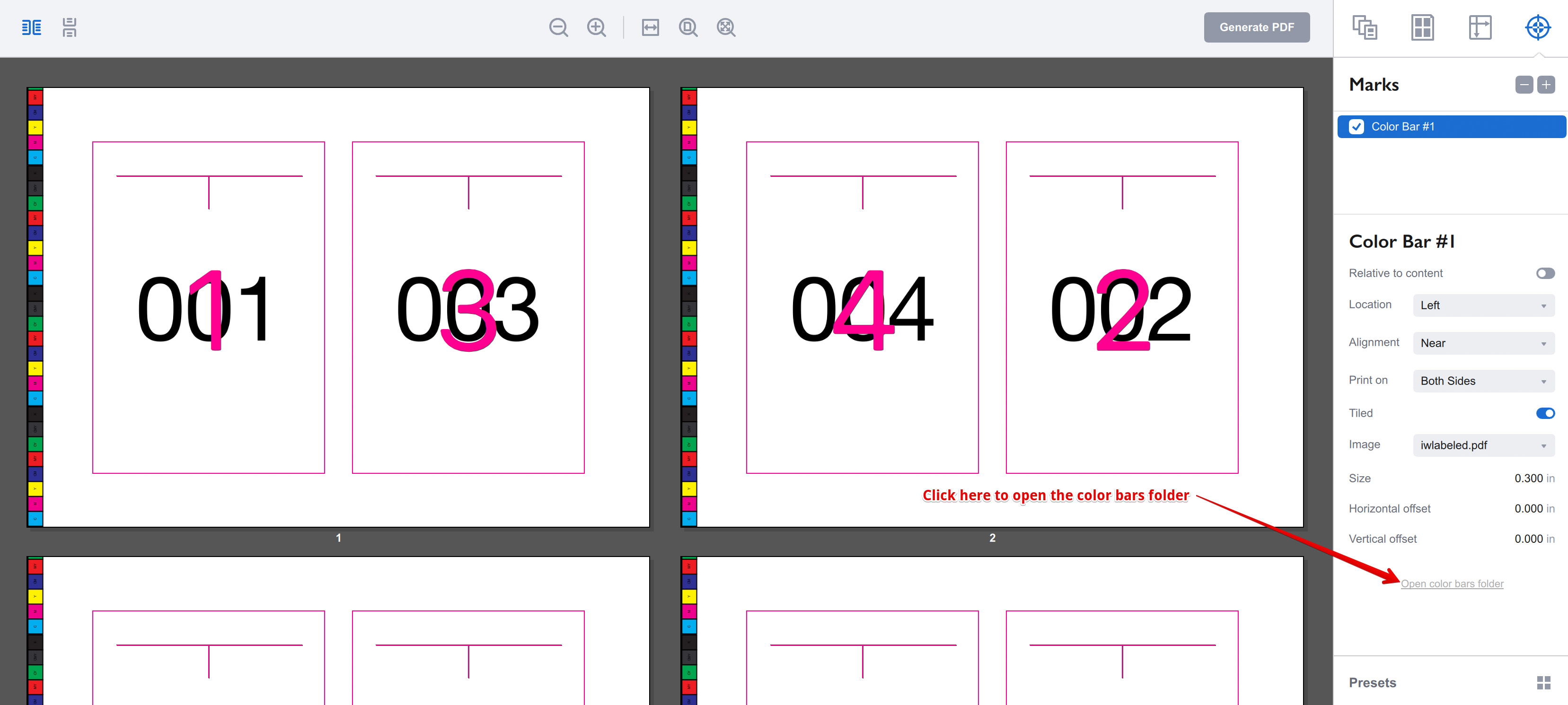Using Color Bars in Imposition Wizard