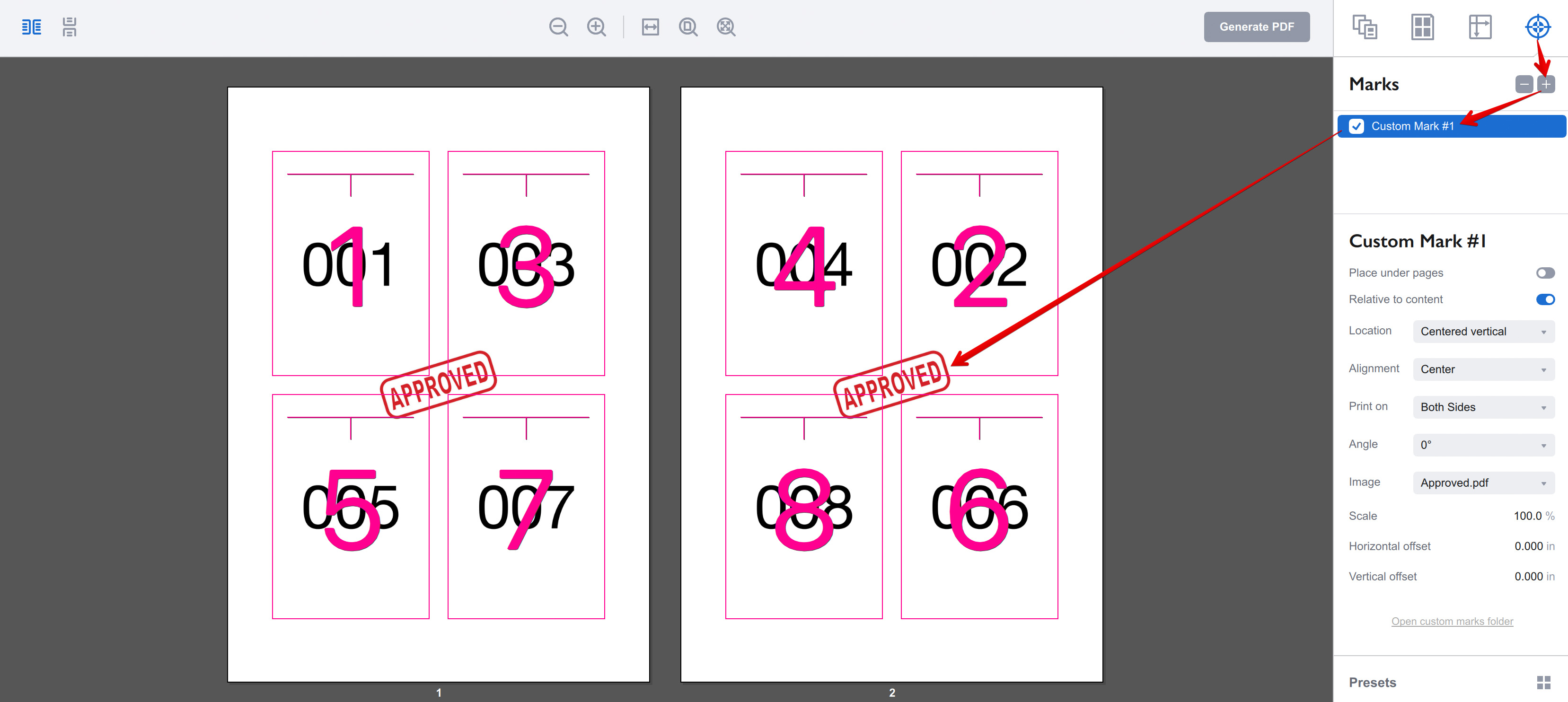 Using Custom Marks in Imposition Wizard