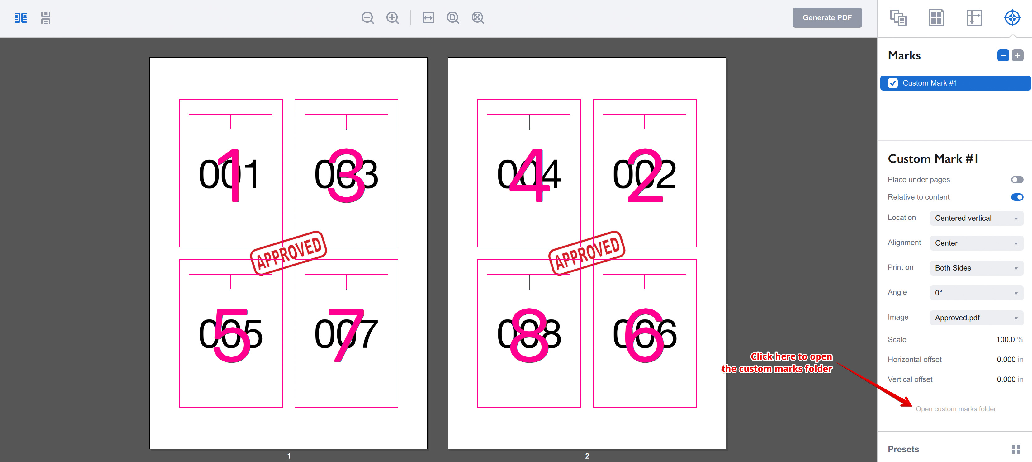 Using Custom Marks in Imposition Wizard