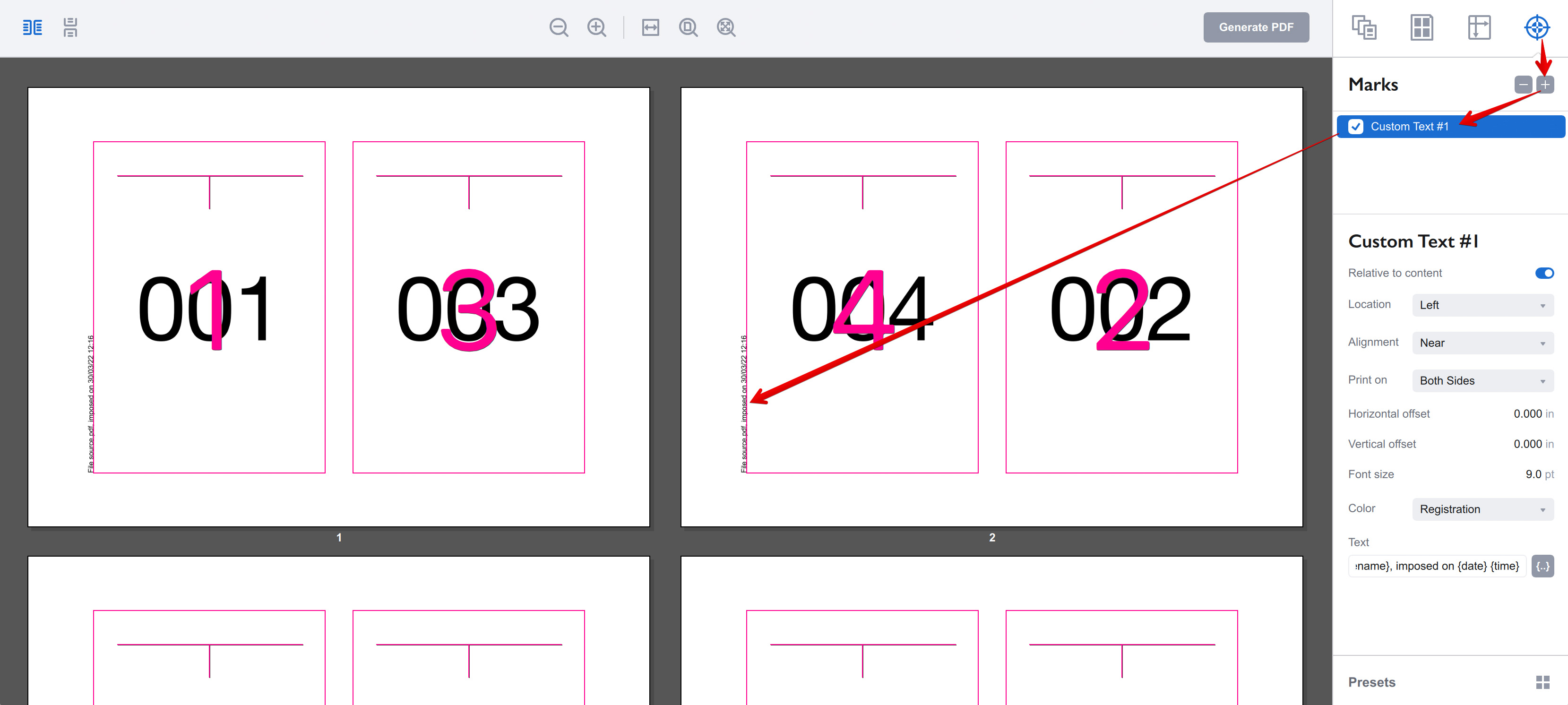 Adding Custom Text Elements in Imposition Wizard