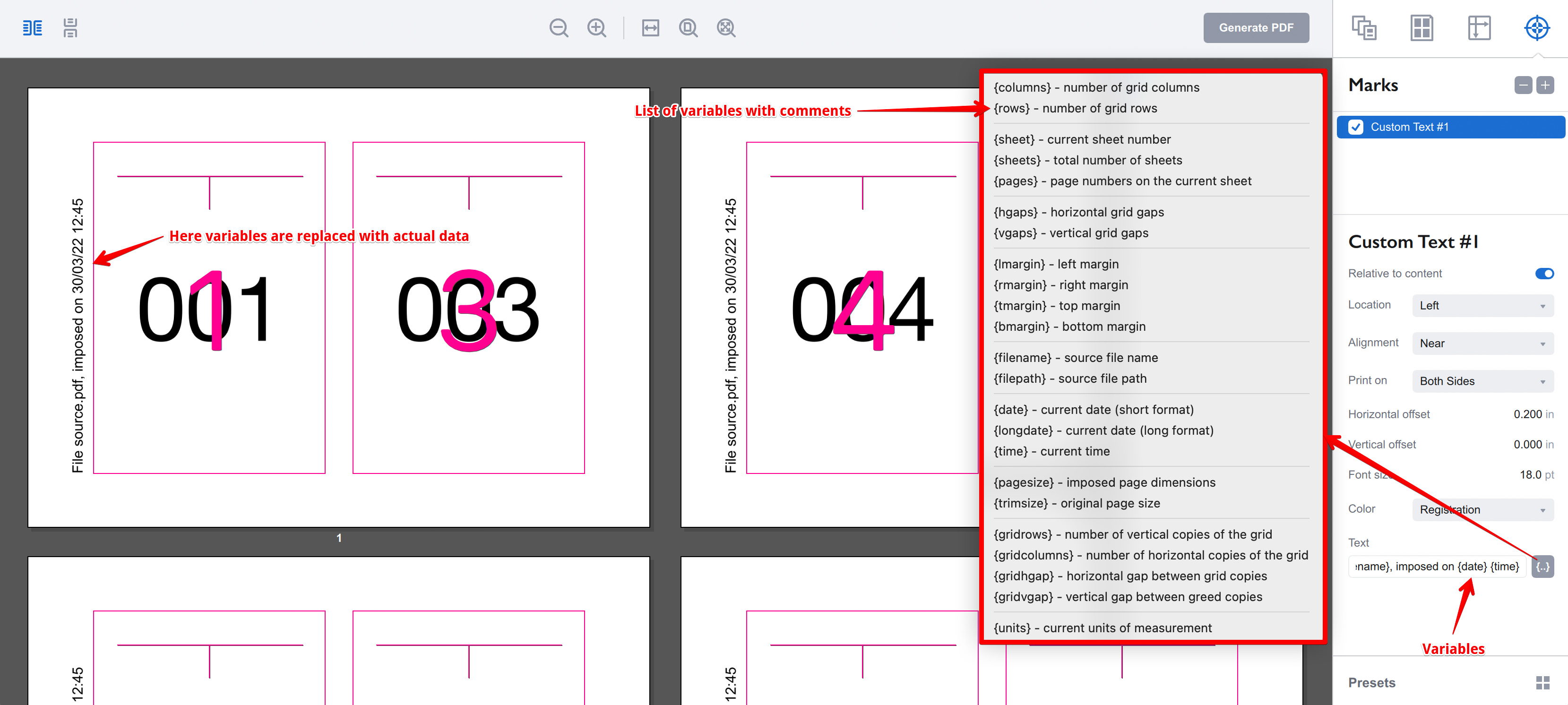 Adding Custom Text Elements in Imposition Wizard