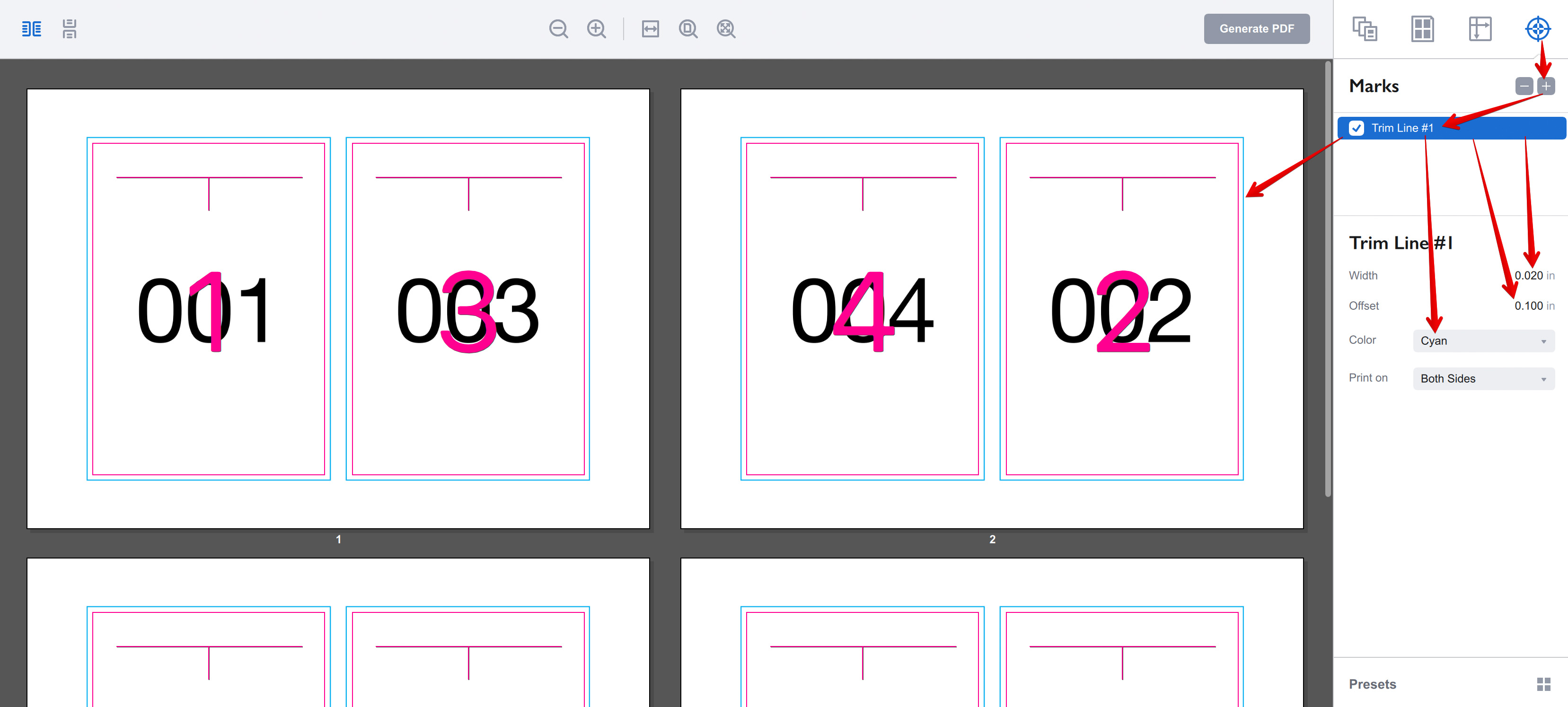 Marking Page Boundaries with Trim Line Mark in Imposition Wizard