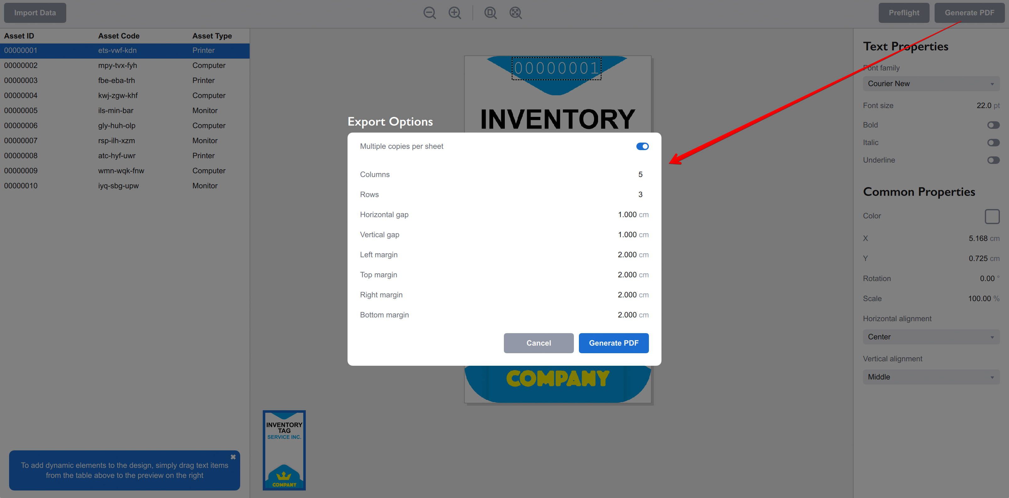Making Asset Tags from PDF and Excel files