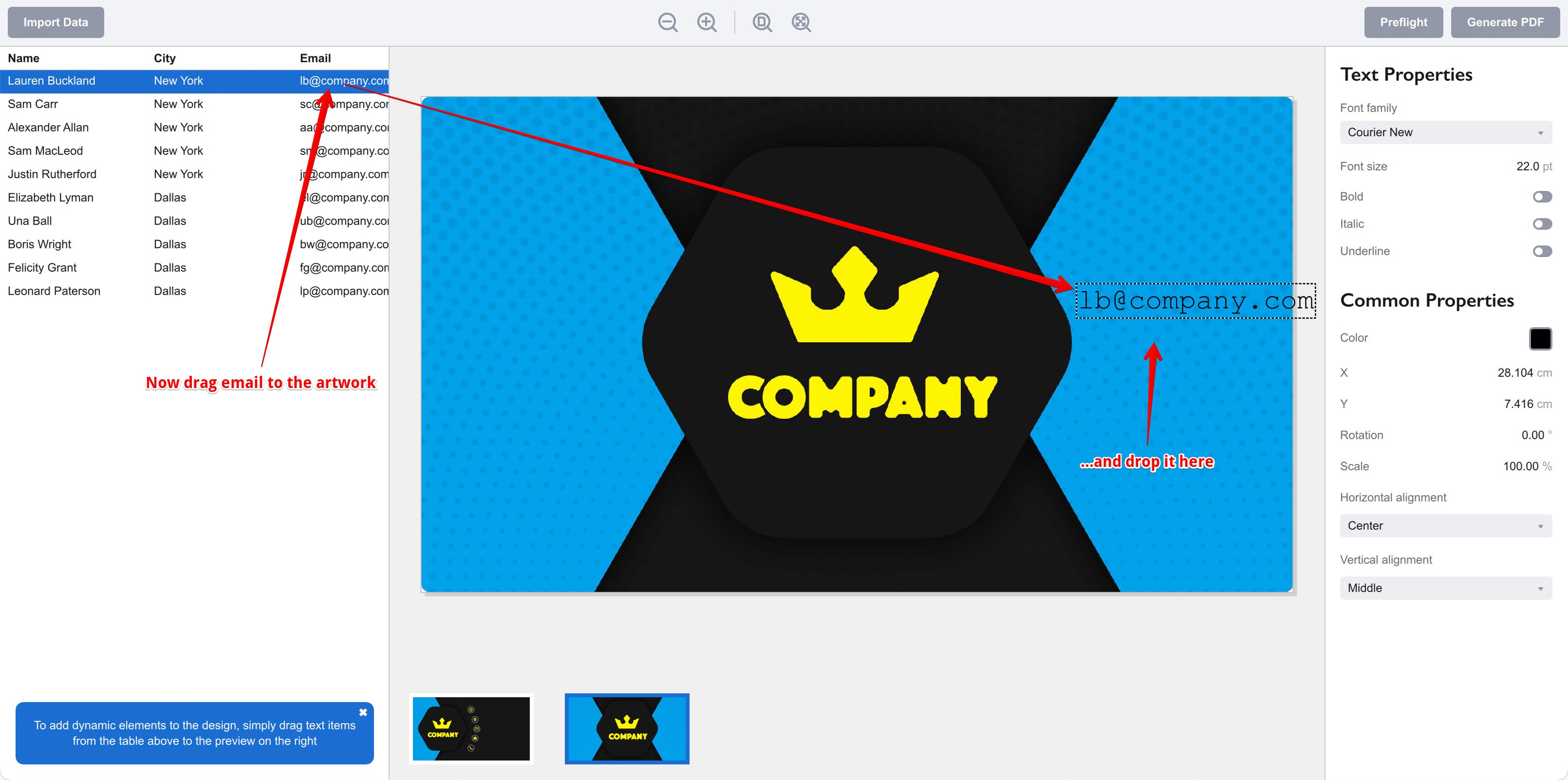 Batch Making Business Cards from PDF Template and Excel Data